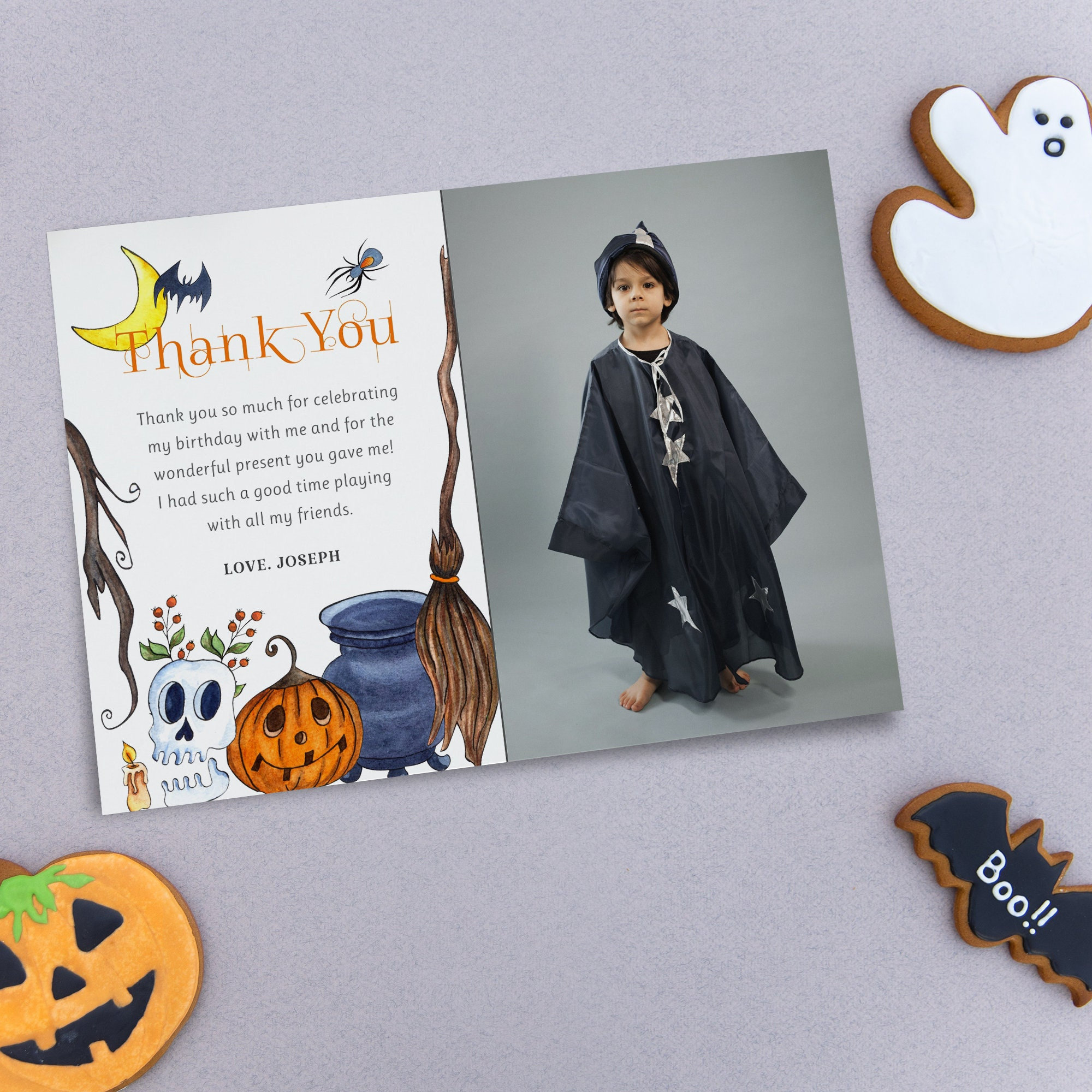 Editable Halloween Birthday Thank You Card Halloween Thank - Etsy