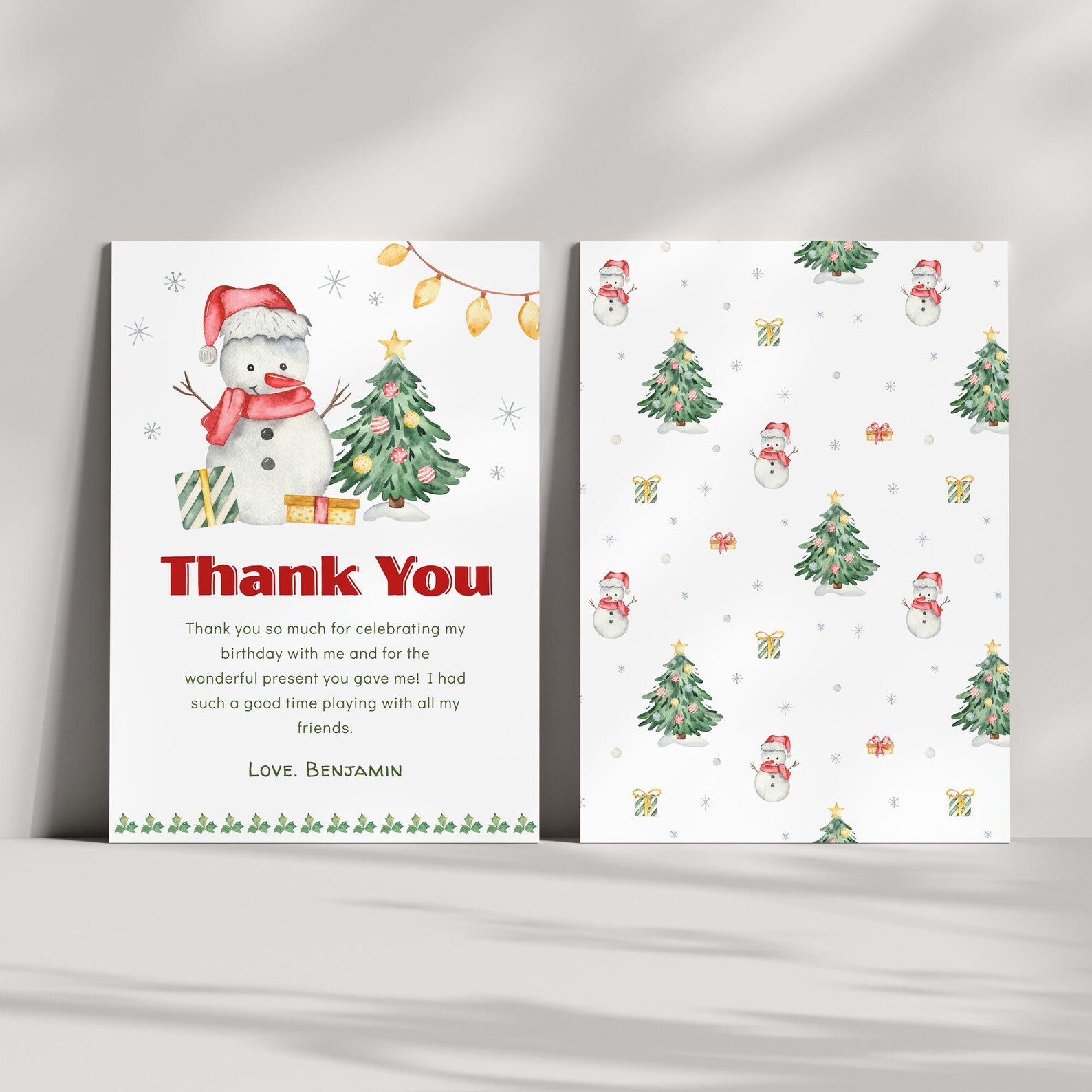 Editable Snowman Thank You Card, Christmas Party Thank You Note, Winter ...