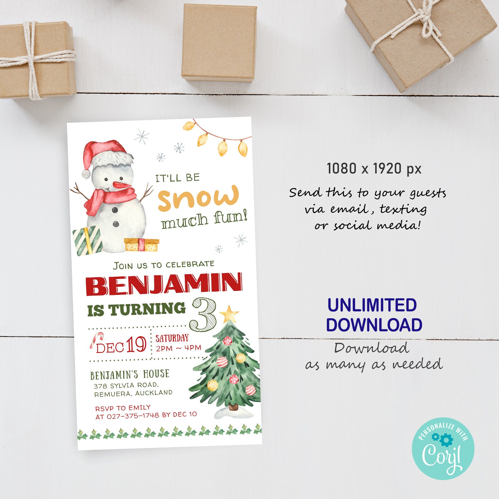 Editable Snowman Birthday E-invitation Winter Birthday - Etsy