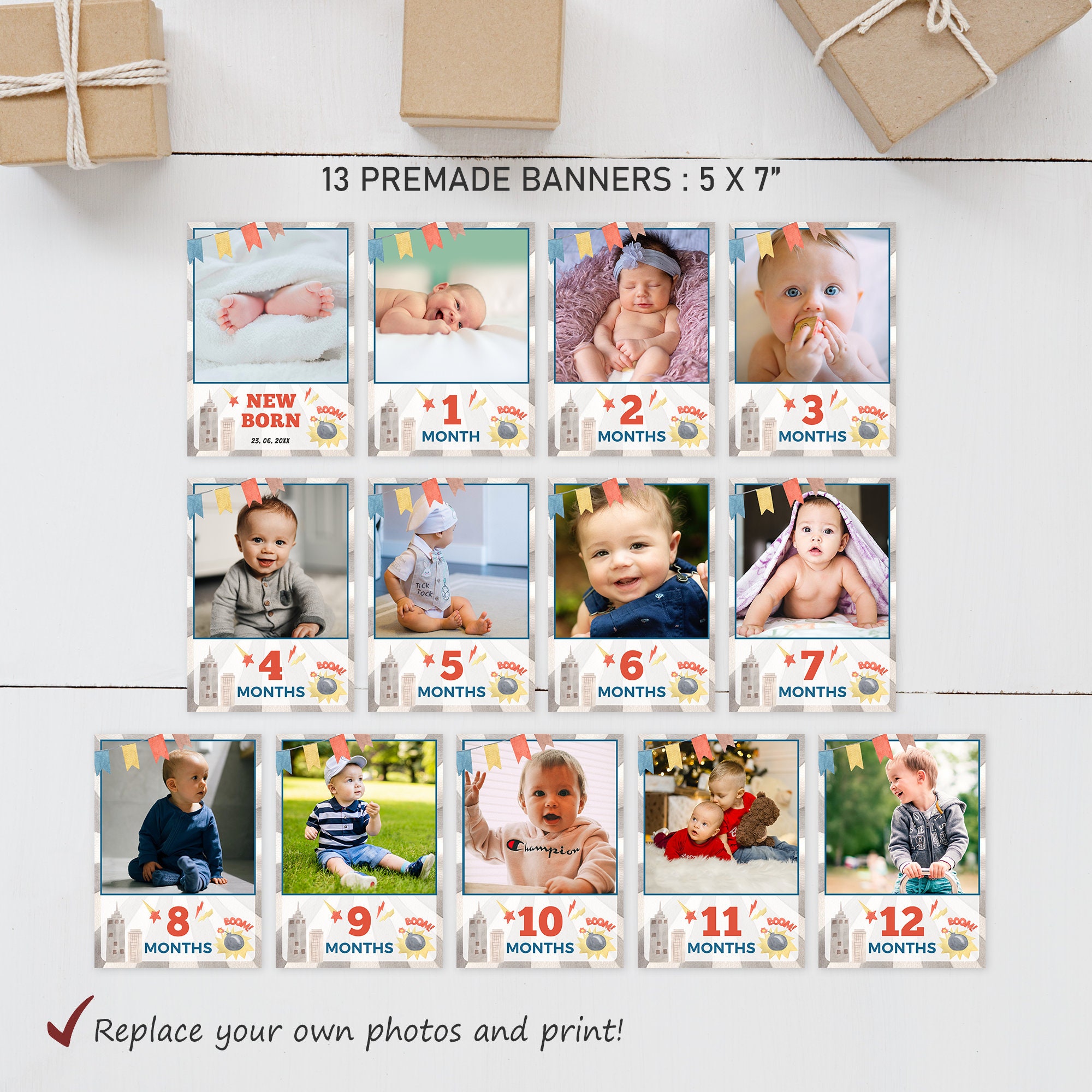 Editable Superhero Birthday Milestone Photos, Superhero Monthly Photo ...