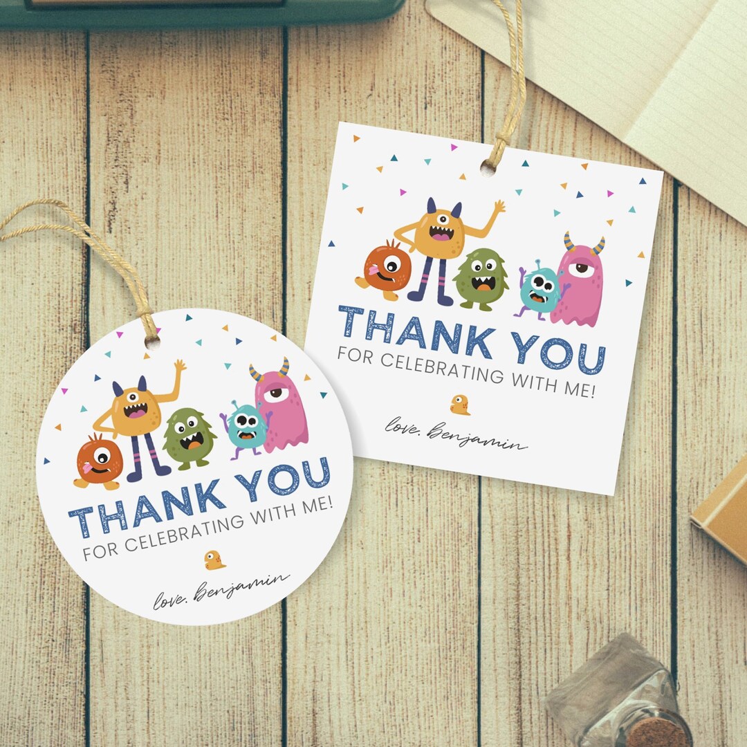 Editable Monster Birthday Favor Tags, Monster Party Thank You Notes ...