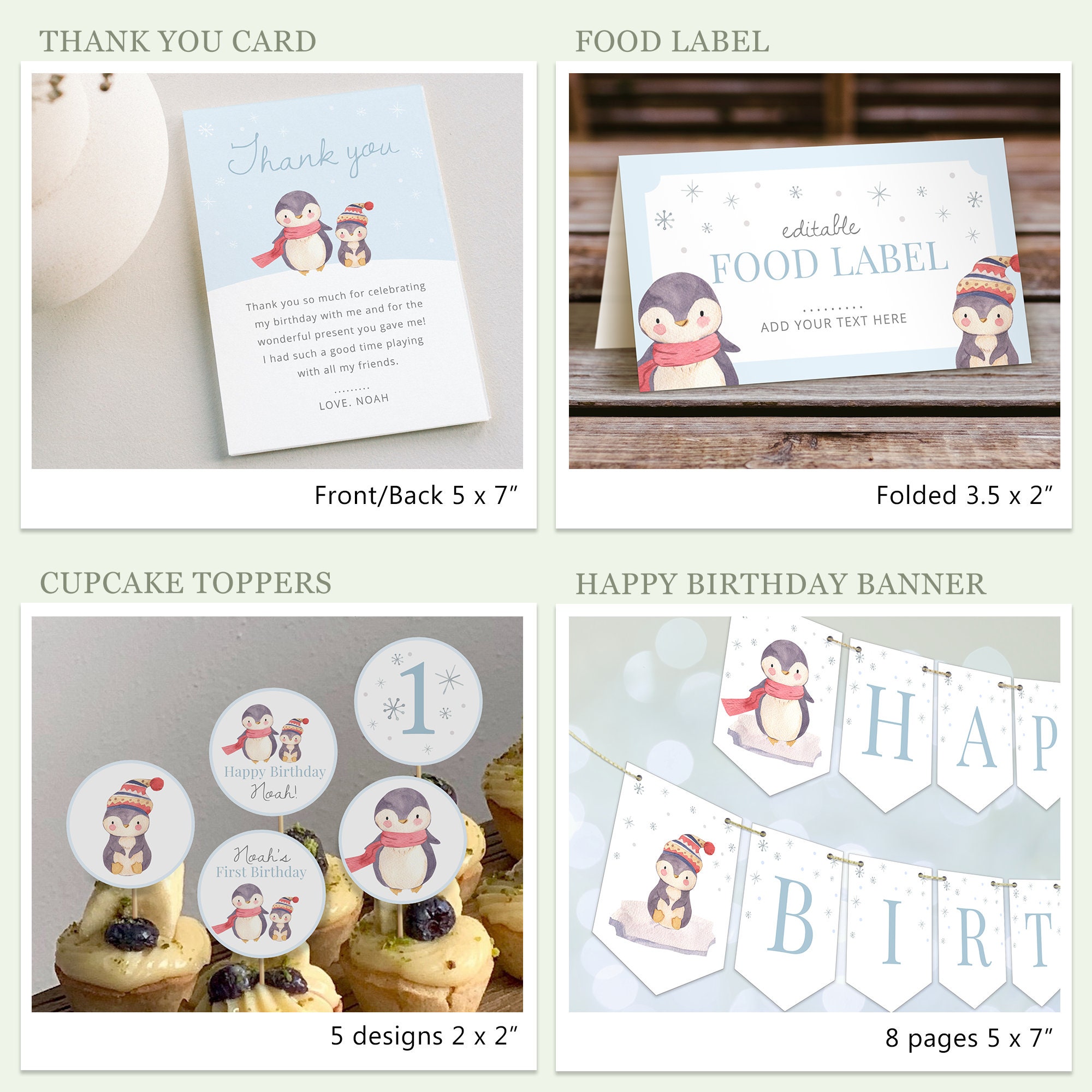 Editable Penguin Birthday Bundle Christmas Party Collection - Etsy
