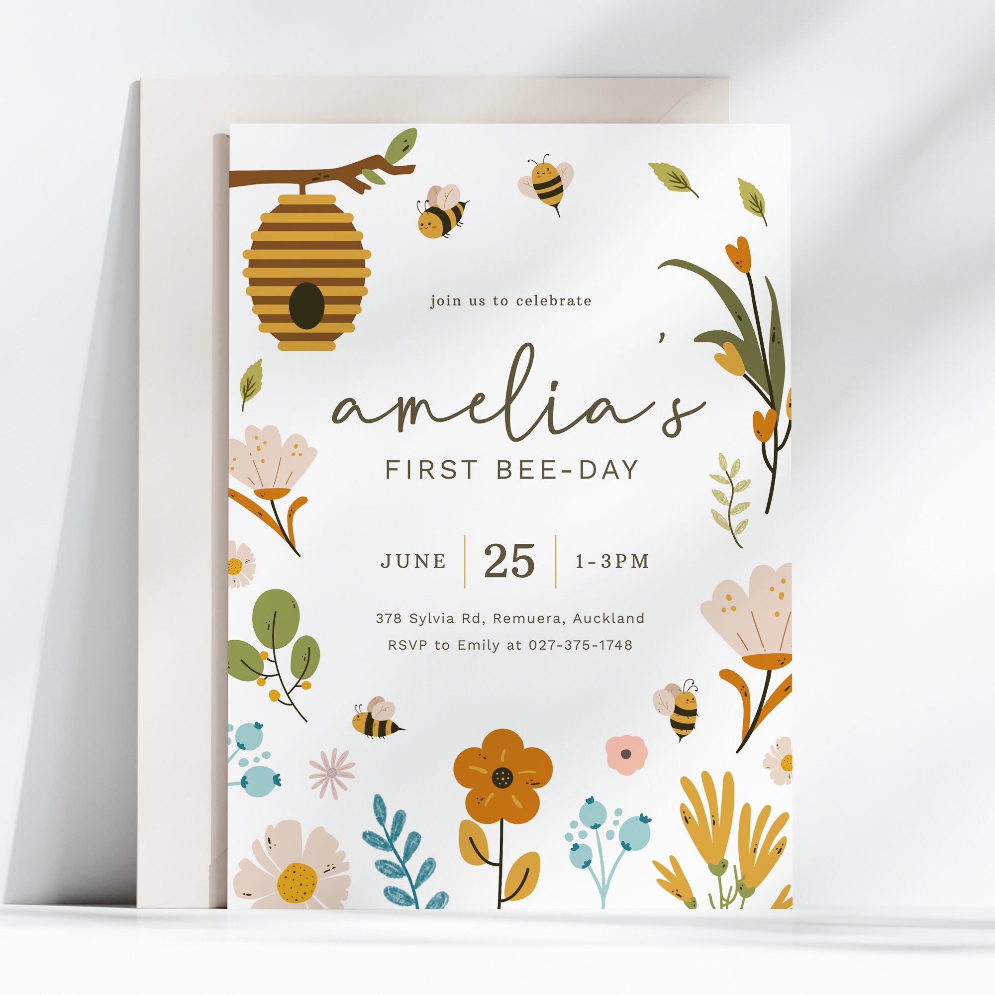 First Bee Day Birthday Invitation, Boho Bumble Bee Party Invite, Girl ...