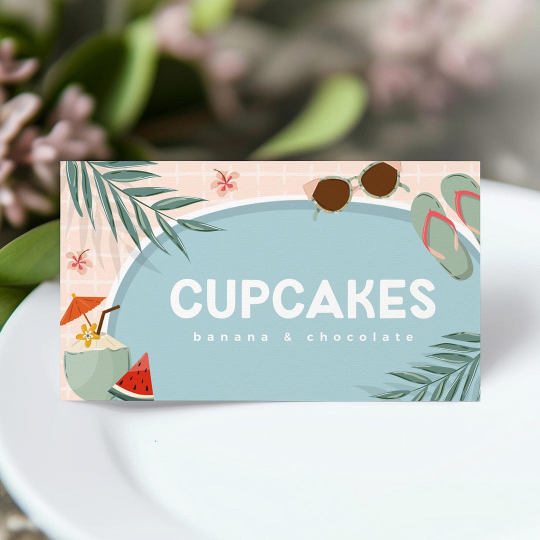 Pool Party Food Label, Swimming Party Folded Place Card, Summer ...