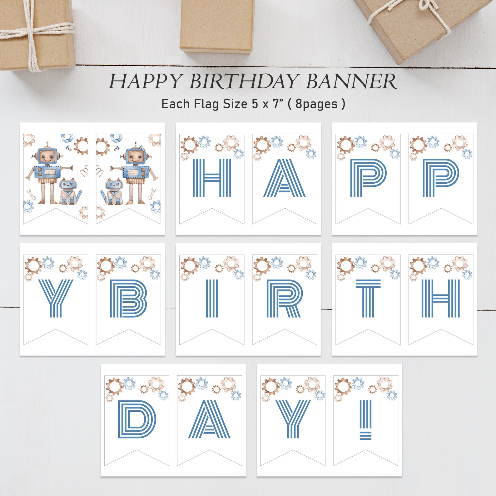 Editable Robot Birthday Banner Robot Happy Birthday Bunting - Etsy