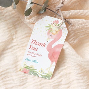 Flamingo Birthday Favor Tags, Summer Birthday Thank You Note, Pink Gift ...