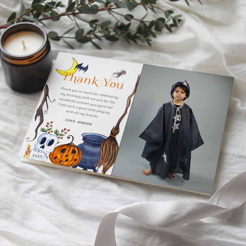 Editable Halloween Birthday Thank You Card Halloween Thank - Etsy