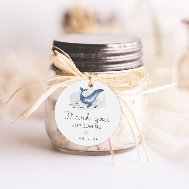 Editable Whale Birthday Favor Tags Ocean Party Thank You - Etsy