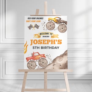 Editable Monster Truck Birthday Welcome Sign, Truck Party Welcome Board ...