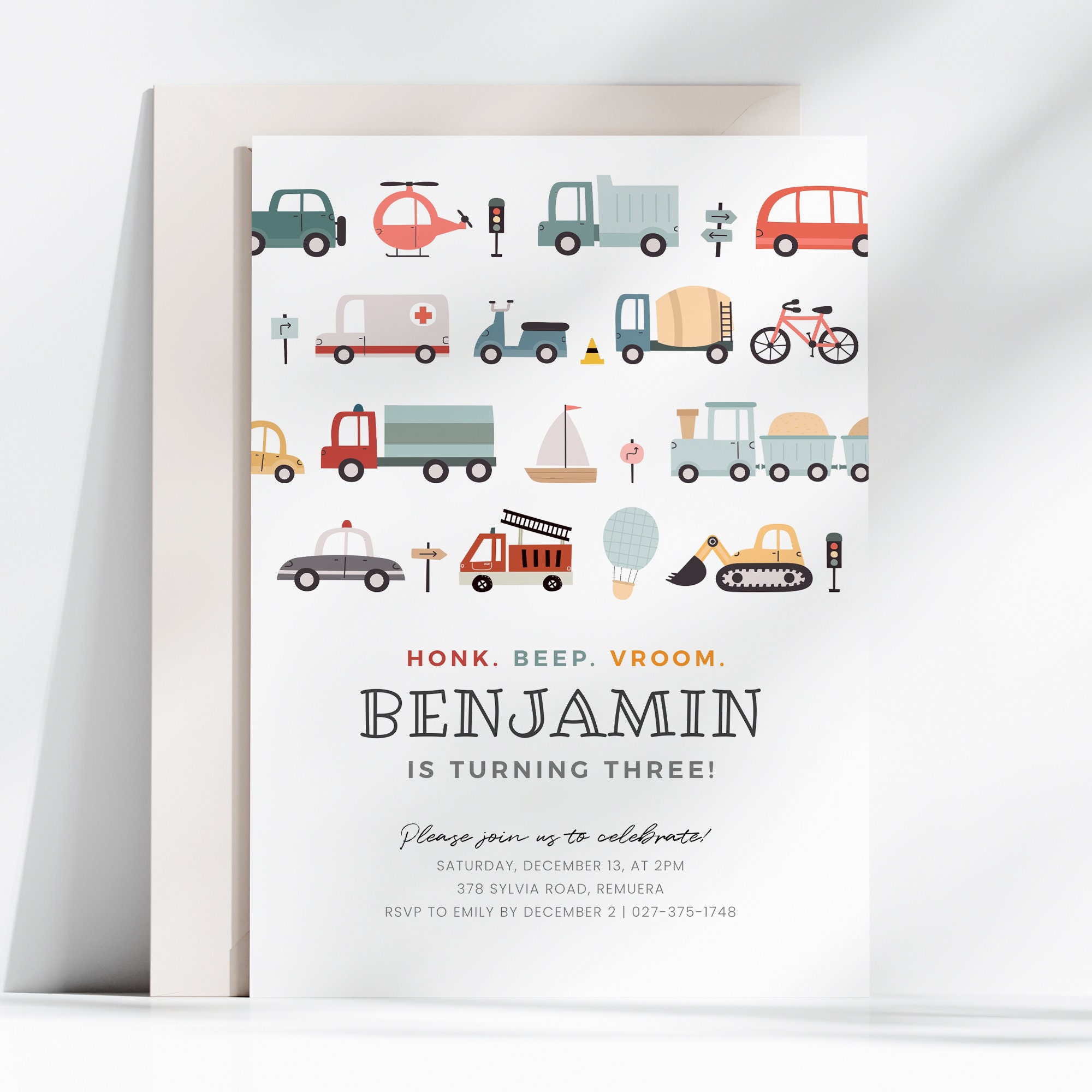Editable Transportation Birthday Party Invitation, Modern ...