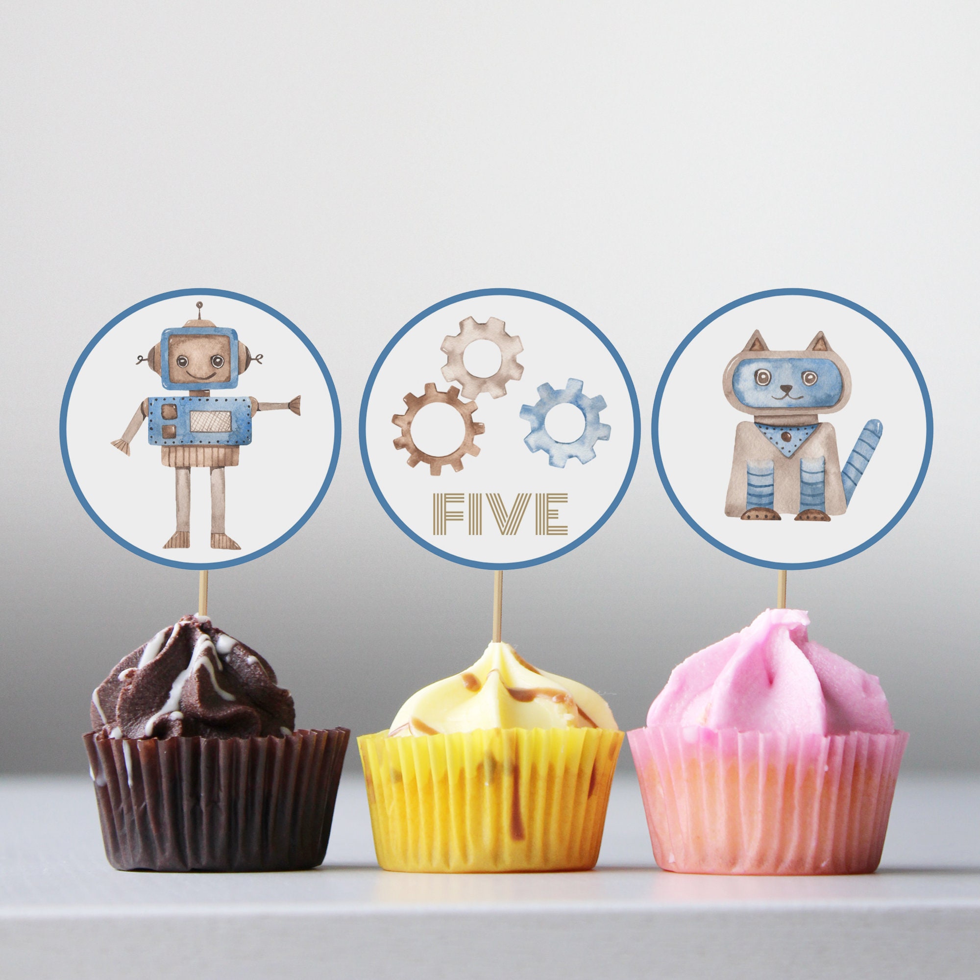 Editable Robot Cupcake Toppers Robot Favor Tags Robot - Etsy