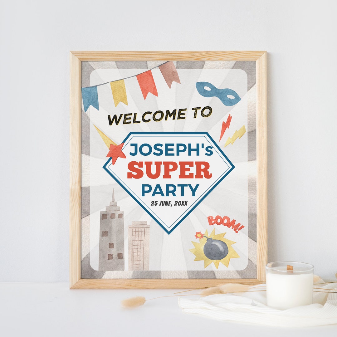 Editable Superhero Birthday Welcome Sign, Superhero Party Welcome Sign ...