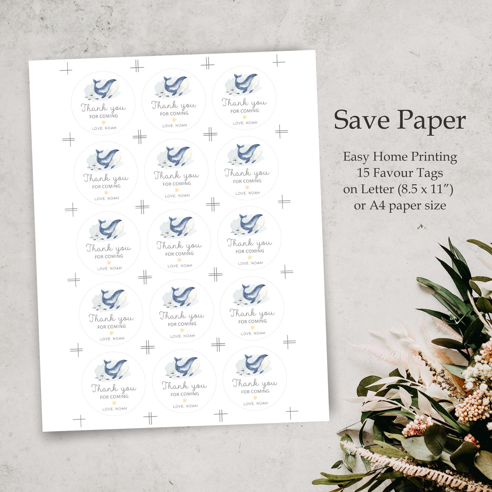 Editable Whale Birthday Favor Tags Ocean Party Thank You - Etsy