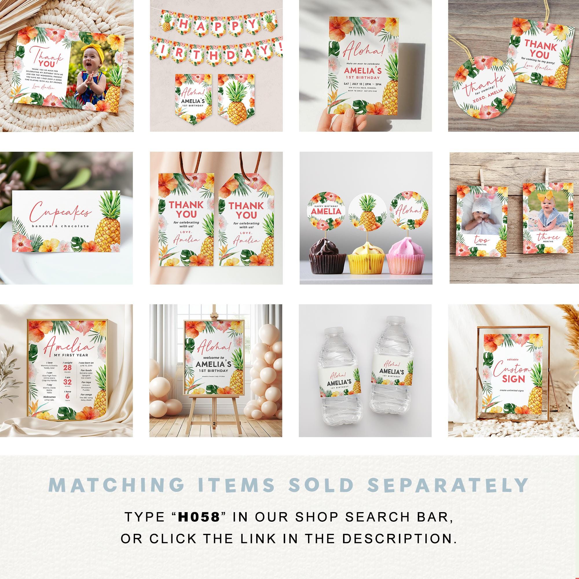 Tropical Summer Party Food Label, Hawaiian Party Folded Place Card ...