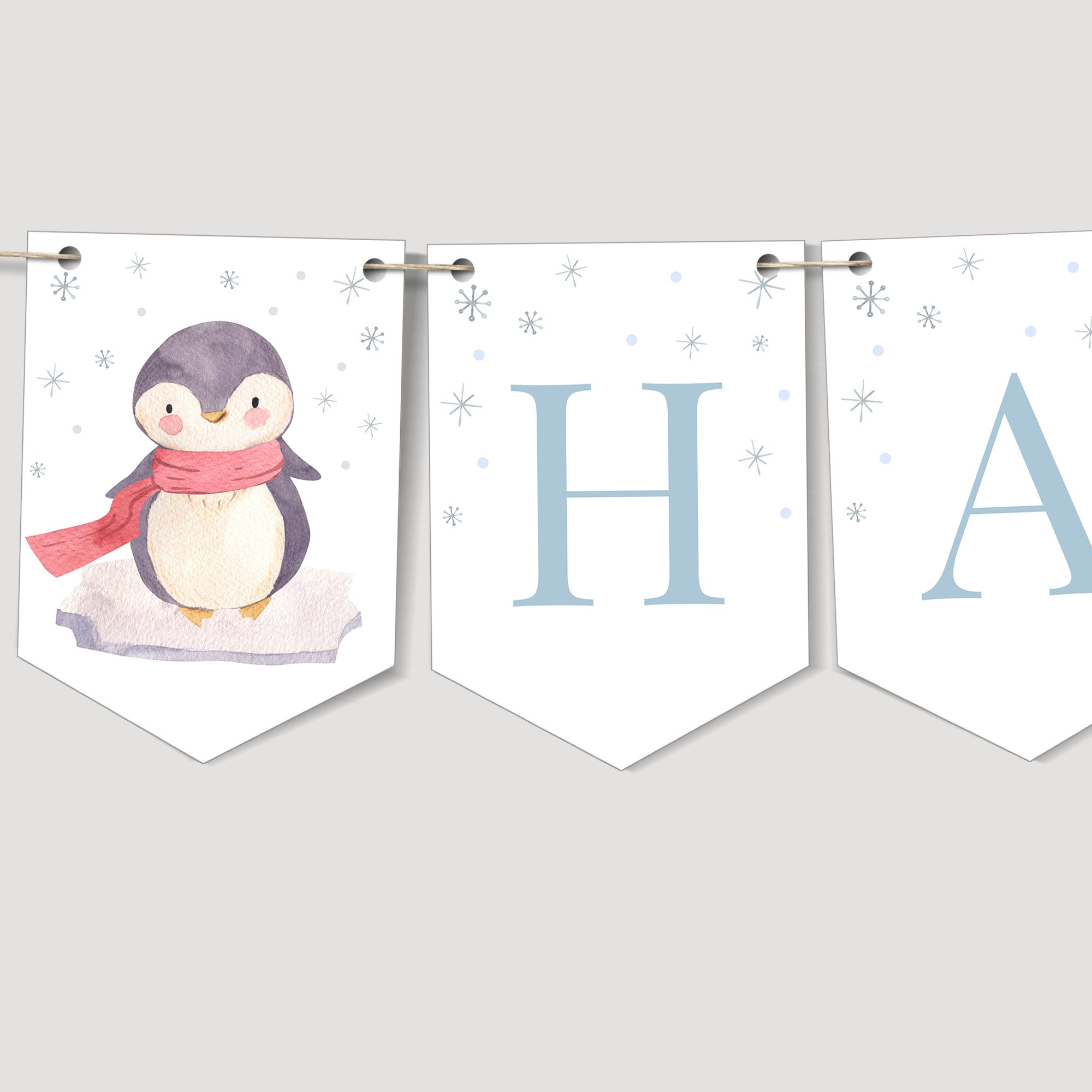 Editable Penguin Happy Birthday Banner Christmas Party - Etsy