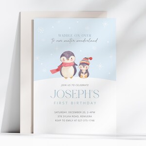 Penguin Birthday Invitation, Christmas Party Invite, Winter Birthday ...