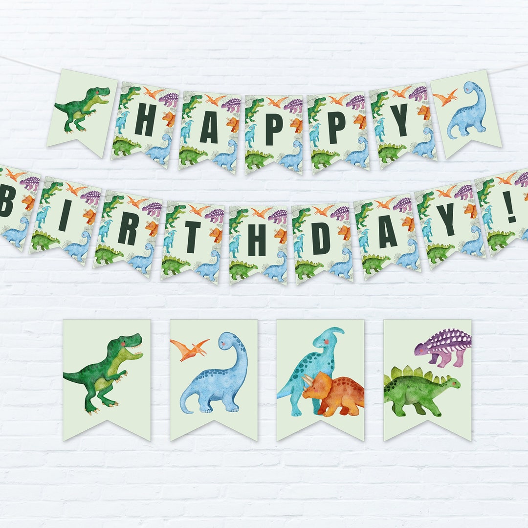 Dinosaur Happy Birthday Banner, Dino-mite Party Bunting Banner, Boy ...