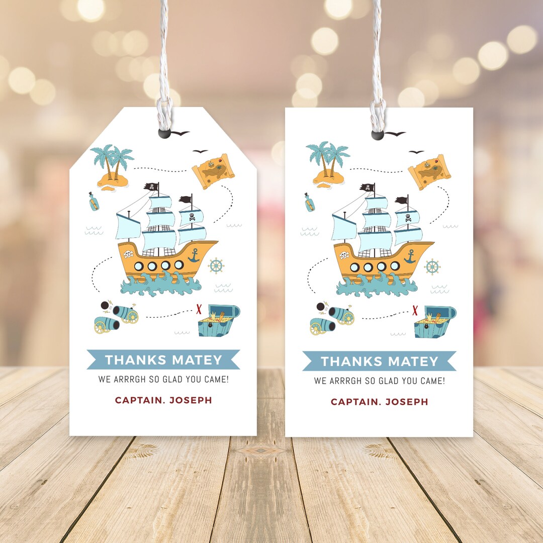 Editable Pirate Birthday Favor Tags, Treasure Map Gift Tags, Ahoy Matey ...