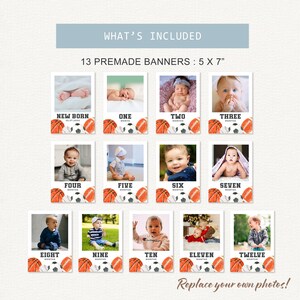 Sports Theme Birthday Monthly Photo Banner, Sports Party Milestone ...