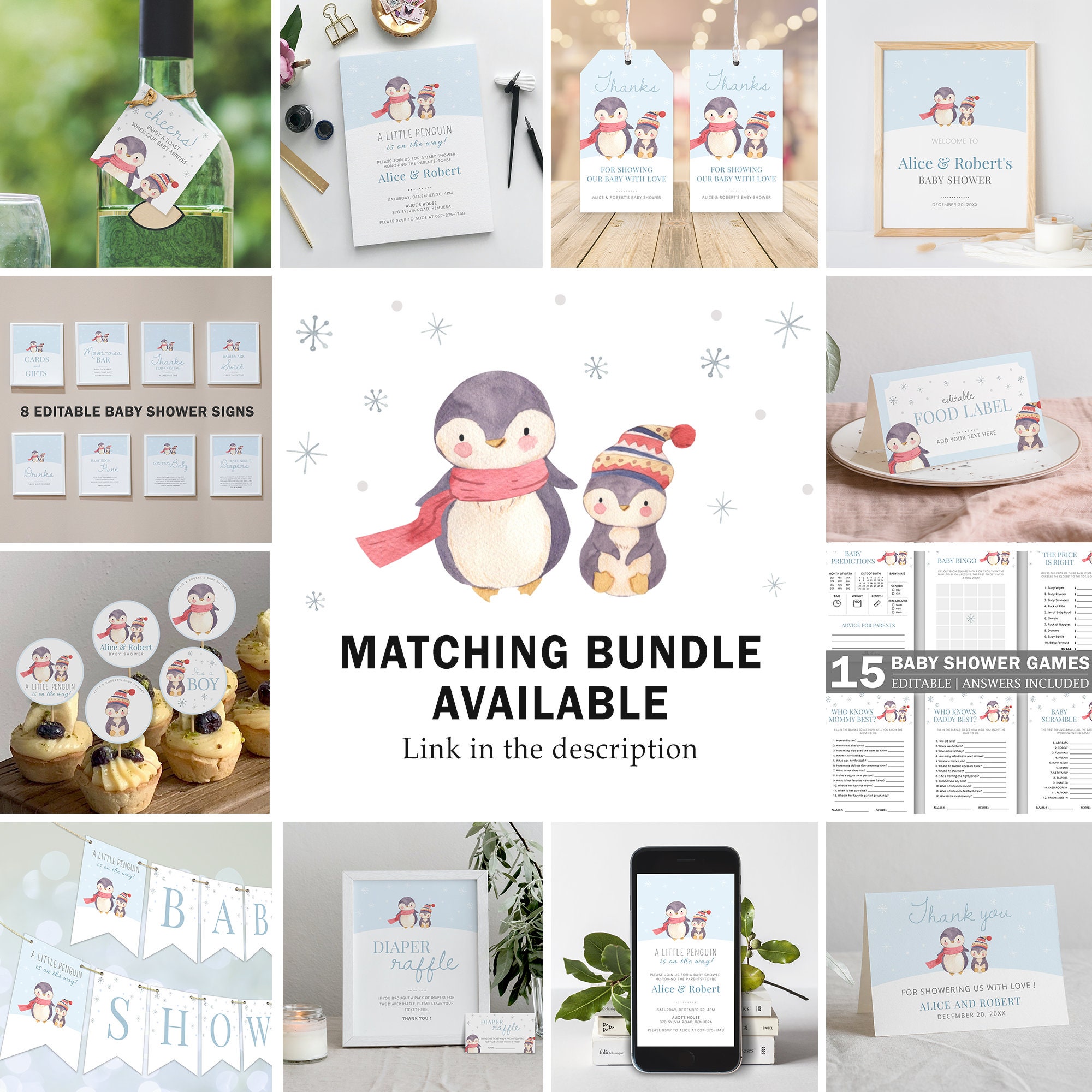 Editable Penguin Baby Shower Games Winter Party Game Bundle - Etsy