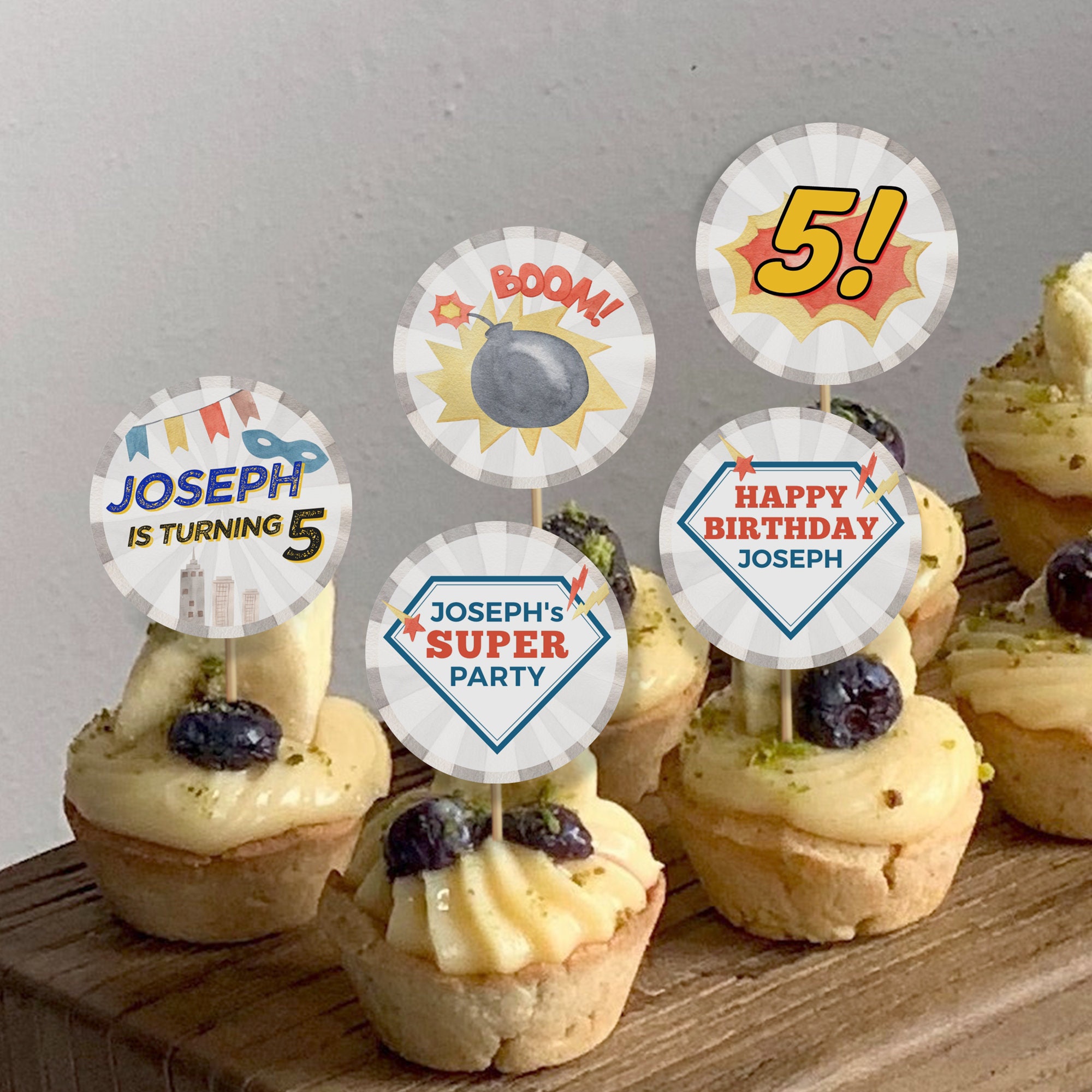 Editable Superhero Birthday Cupcake Toppers Superhero - Etsy