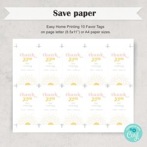 Editable Sunshine Birthday Favor Tags, Boho Sun Gift Tags, First Trip ...