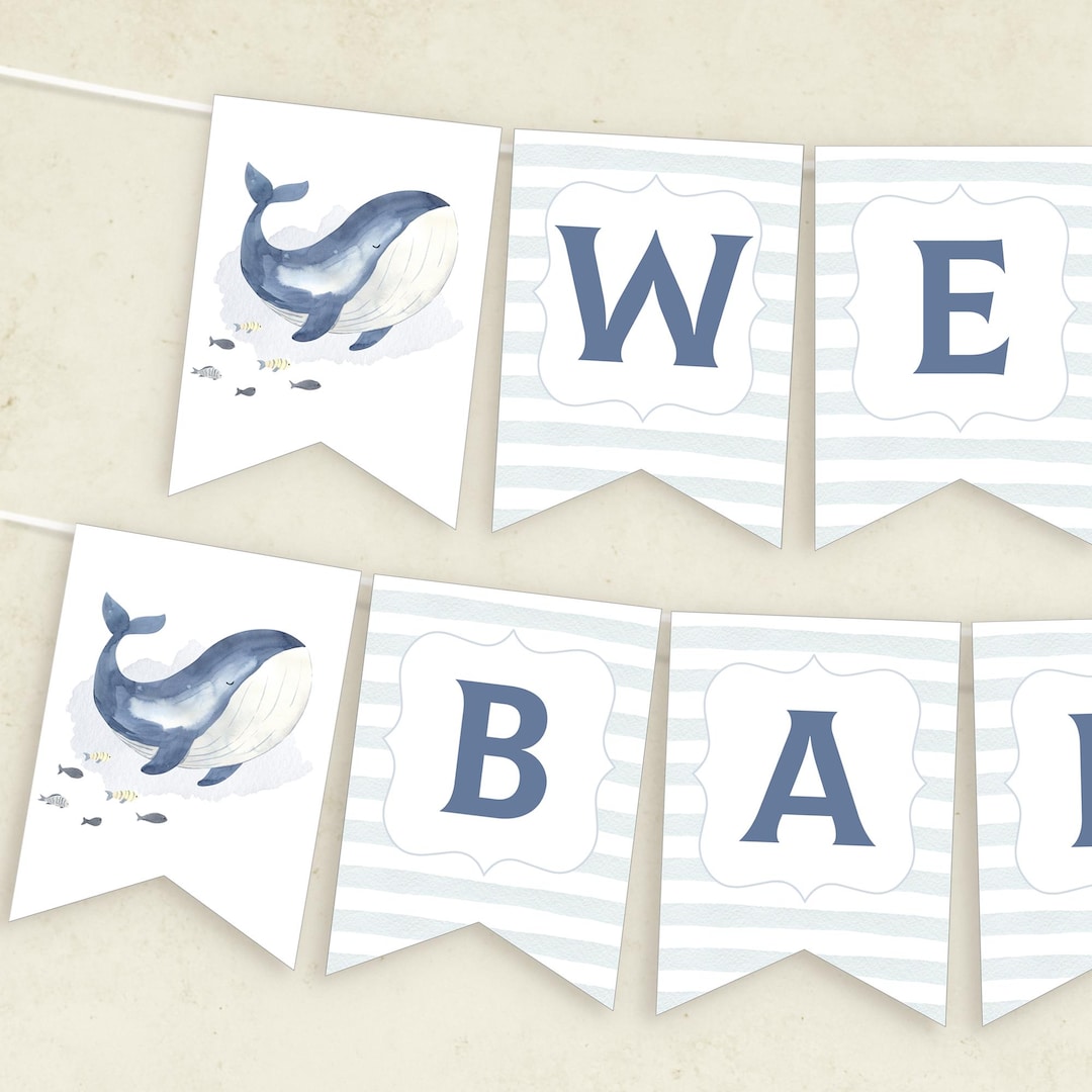 Whale Baby Shower Banner : Minimalist Ocean Party (instant Download ...
