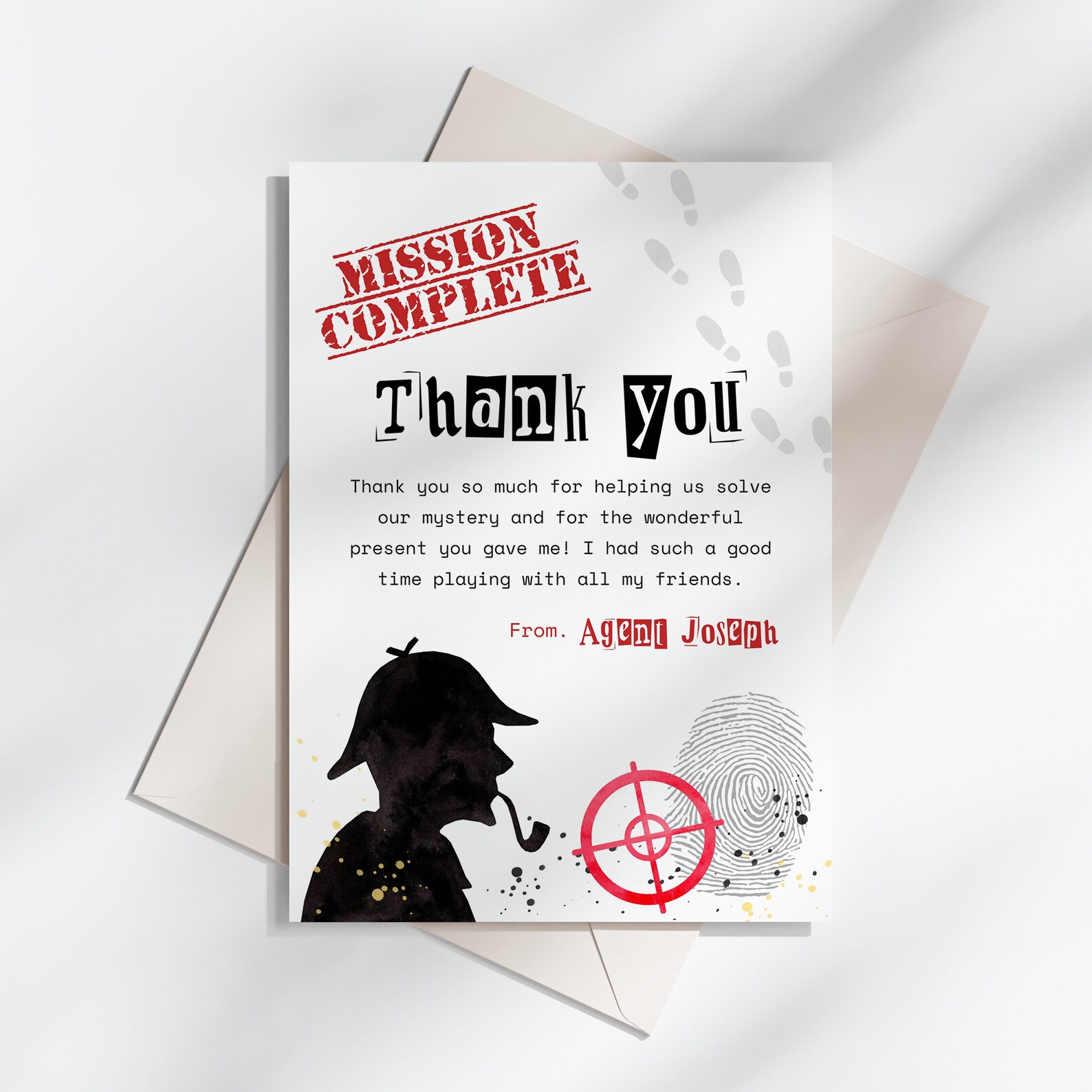 Editable Spy Birthday Thank You Card, Modern Secret Agent Party Thank ...