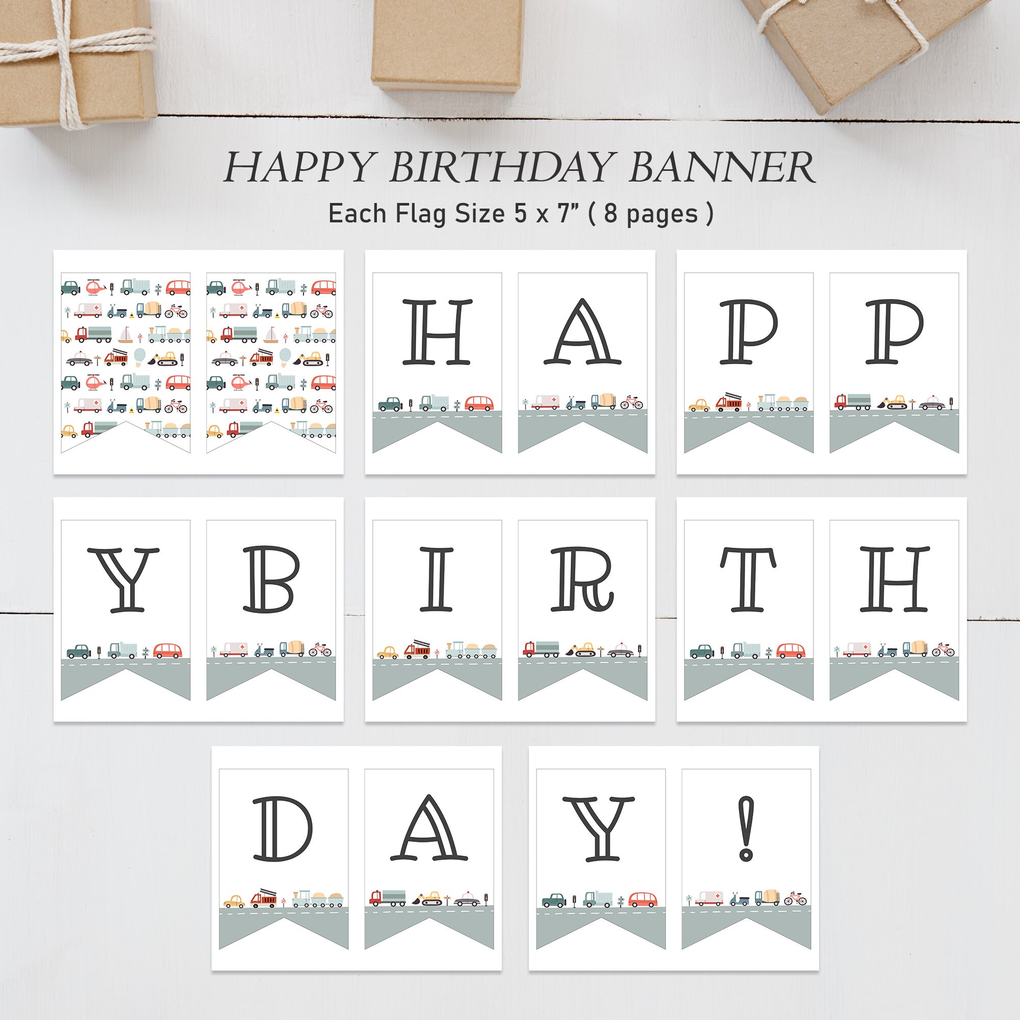 Editable Transportation Happy Birthday Banner, Transportation Bunting ...