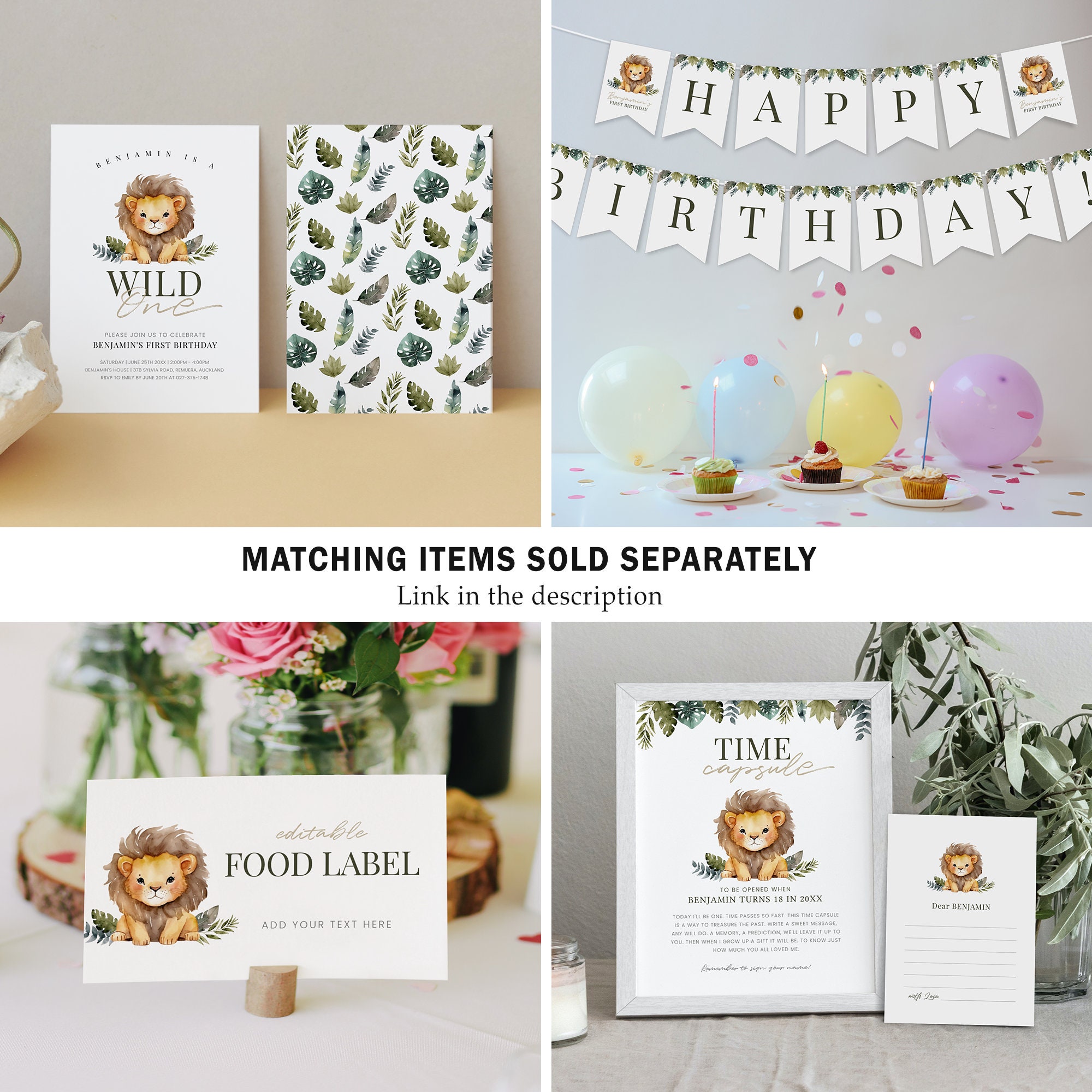 Editable Lion Birthday Milestone Sign, Lion First Year Poster, Wild One ...