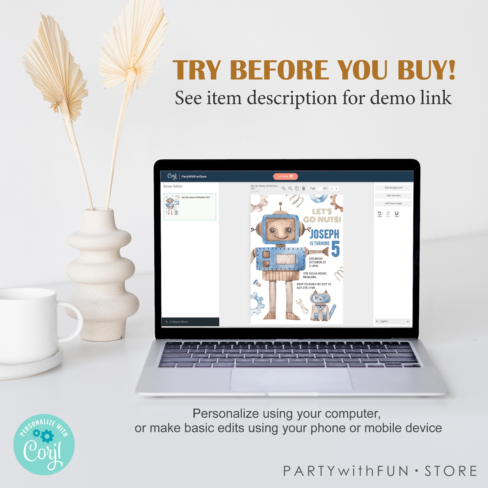 Editable Robot Birthday E-invitation Robot Digital Invitation - Etsy