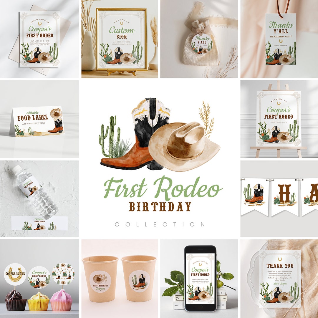 Editable My First Rodeo Birthday Bundle, Wild West Party Collection ...
