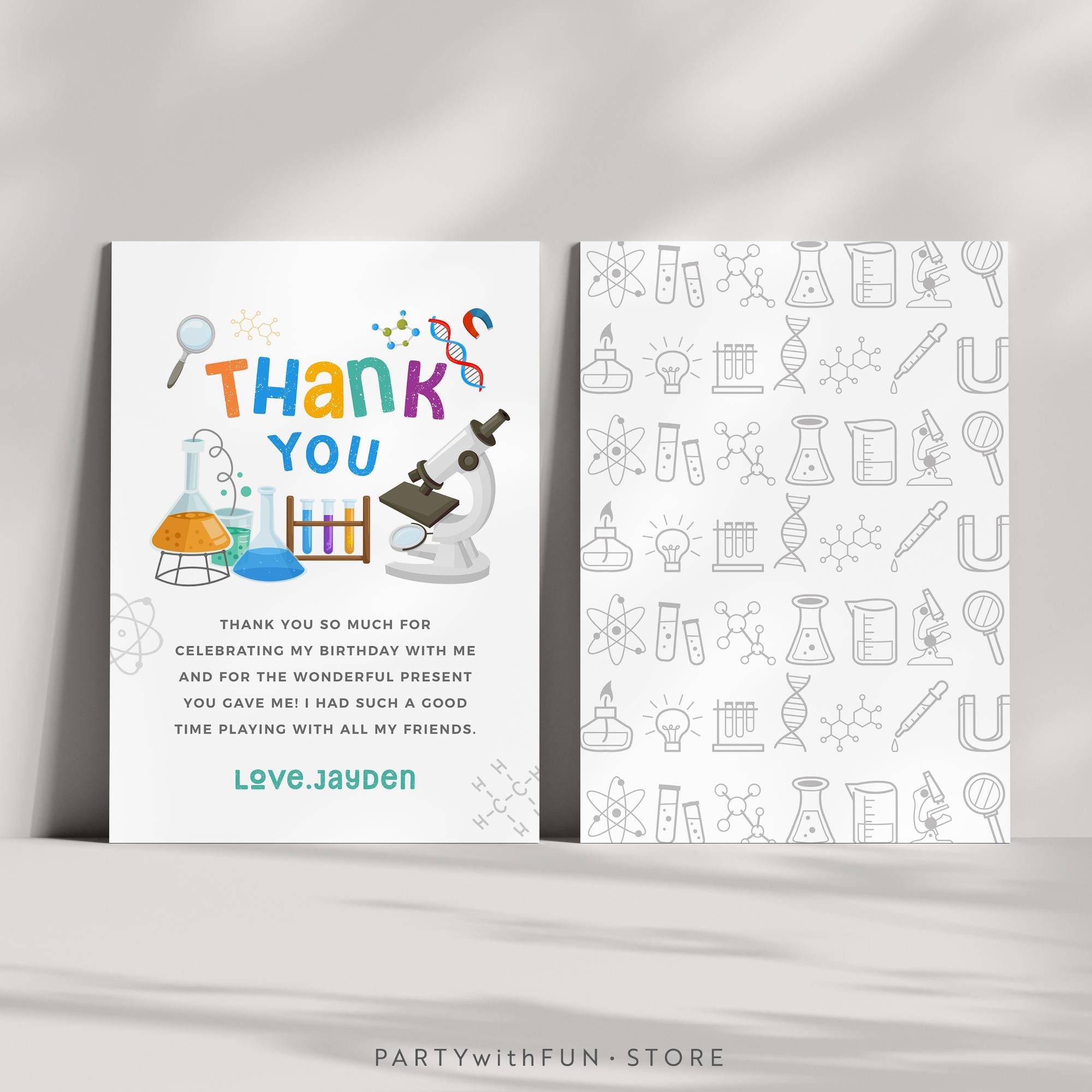 Editable Science Birthday Thank You Card, Mad Science Party Thank You ...