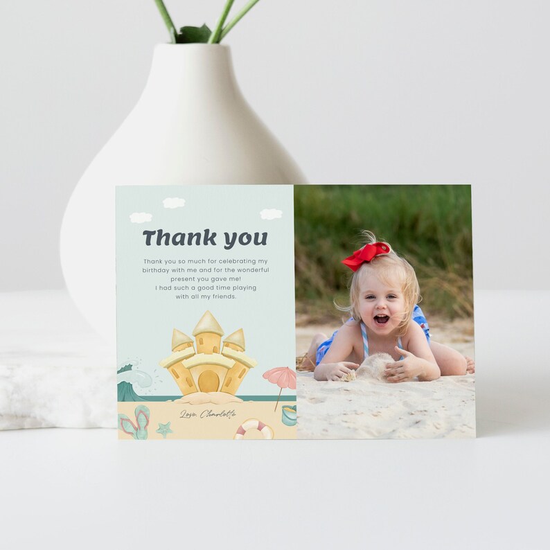 Editable Beach Birthday Thank You Card Summer Birthday Thank - Etsy New ...