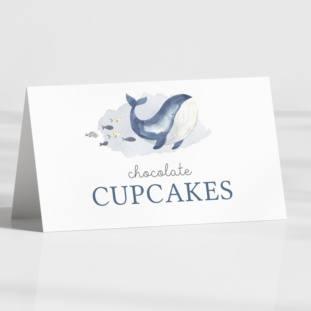 Editable Whale Birthday Food Label, Ocean Party Folded Card, Under the ...