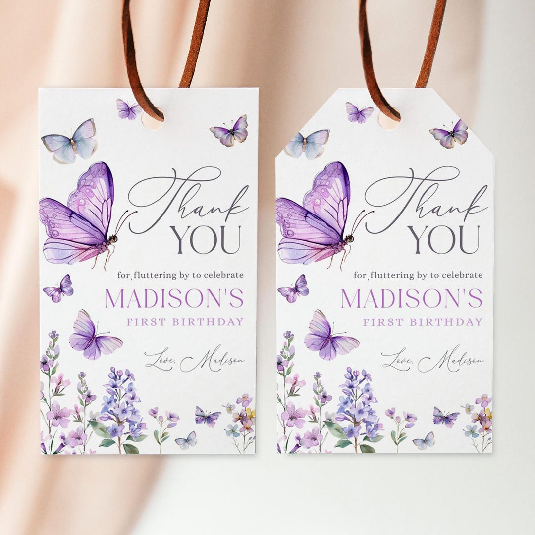 Butterfly Birthday Favor Tags, Purple Butterfly Gift Tags, Girl ...