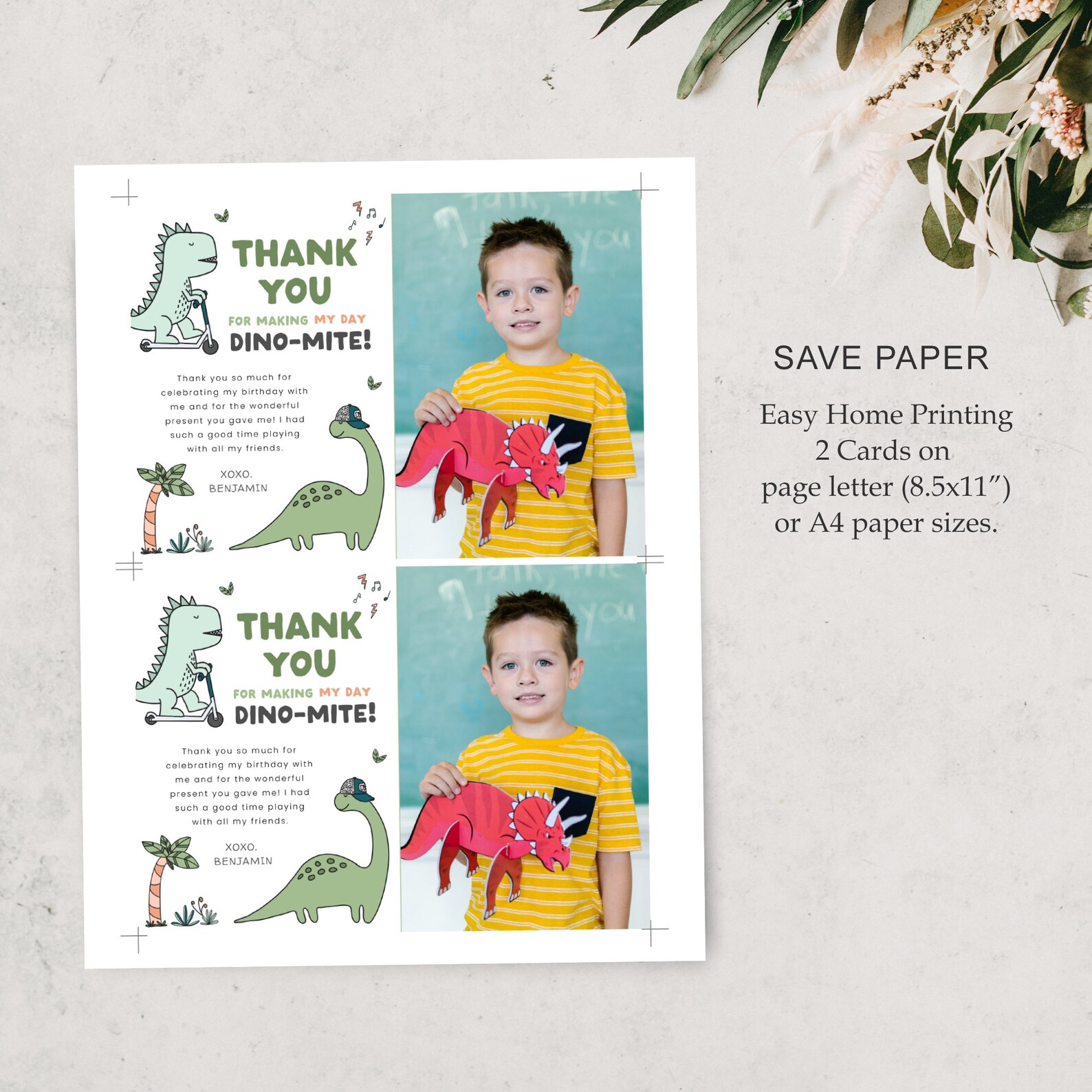 Editable Dinosaur Thank You Card, Dinosaur Thank You Note, Dinosaur ...