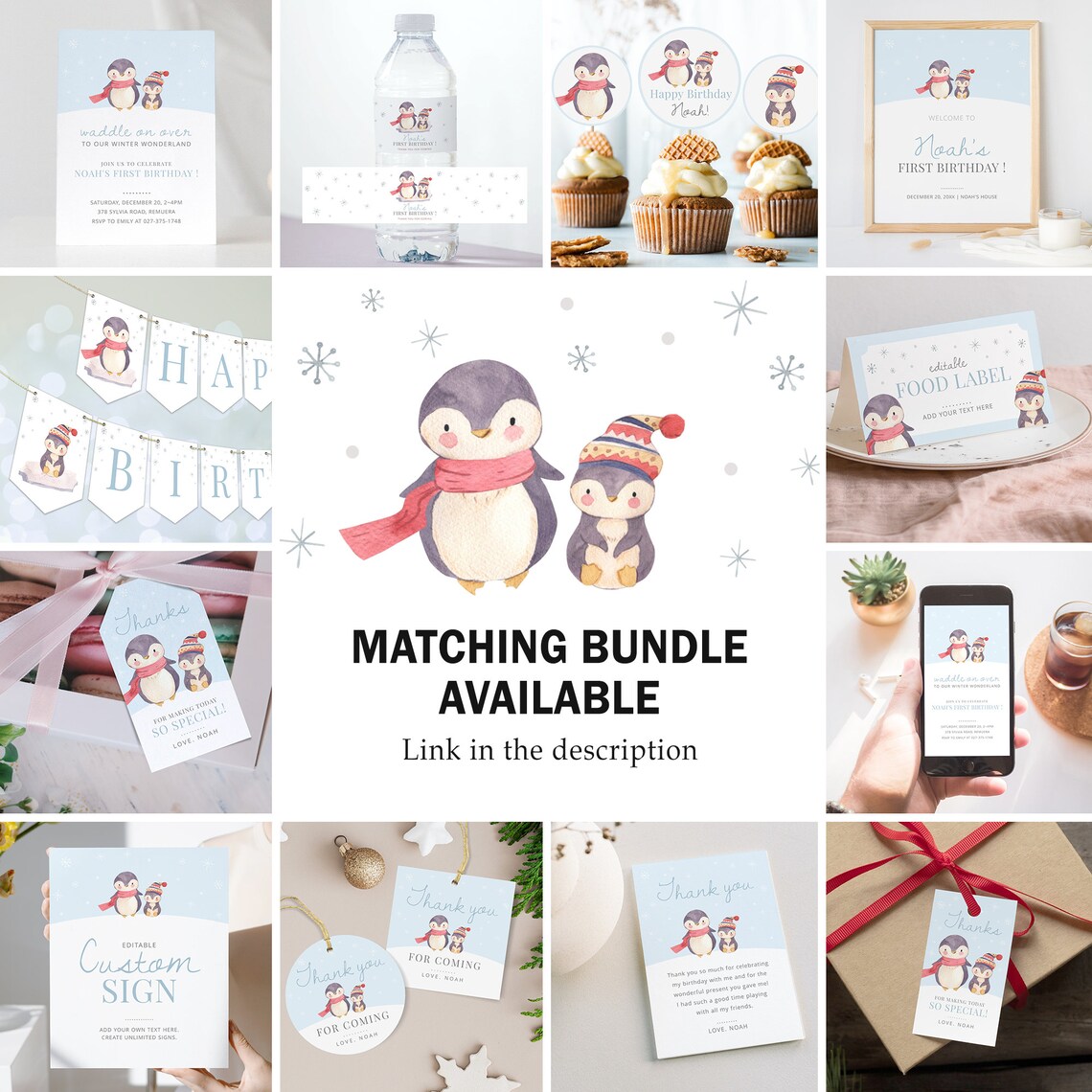 Editable Penguin 1st Birthday Bundle Christmas Party - Etsy