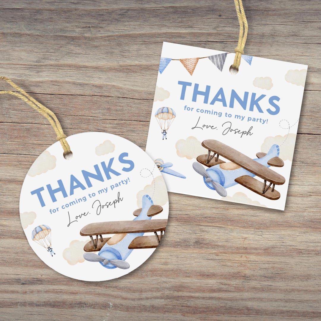 Airplane Birthday Favor Tags, Pilot Party Gift Tags, Airplane Birthday ...