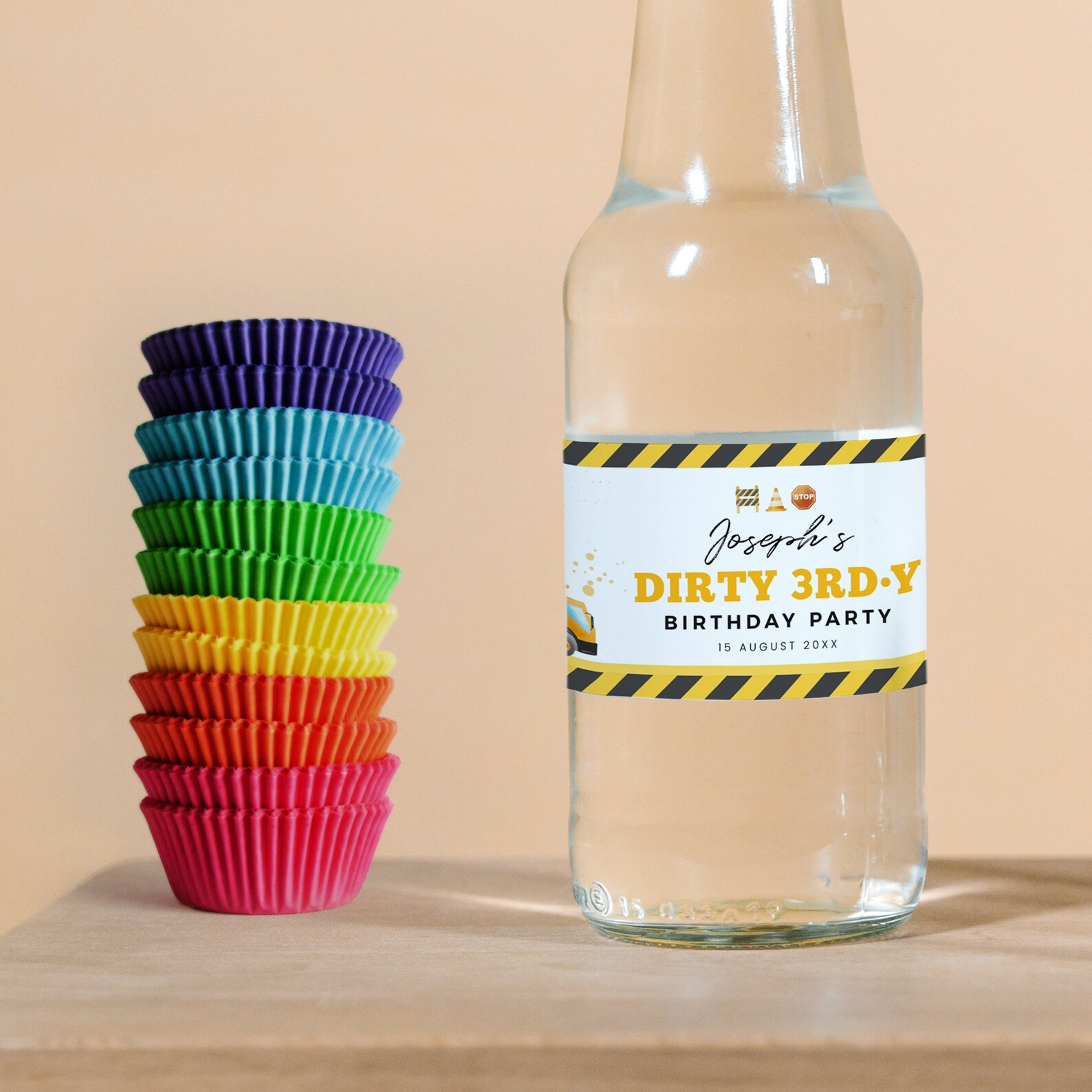 Editable Dirty 3rdy Birthday Water Bottle Label, Construction Party ...