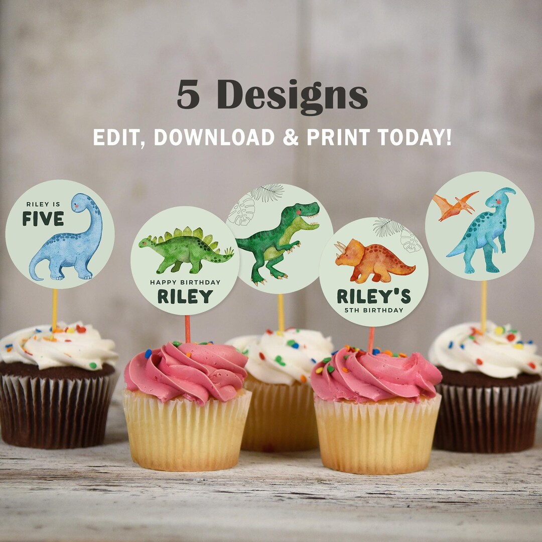 Dinosaur Birthday Cupcake Toppers, Dino-mite Birthday Stickers, Boy ...