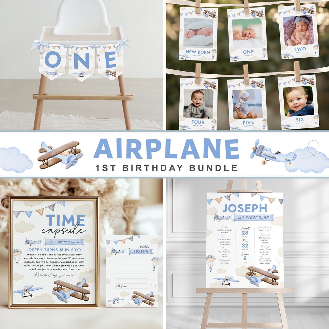 Airplane 1st Birthday Bundle, Pilot Themed Party Collection, Boy 1st ...