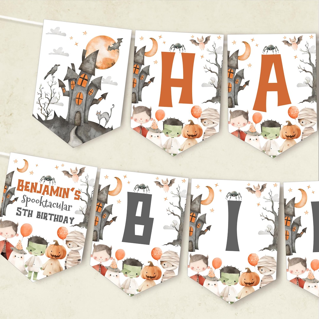 Halloween Happy Birthday Banner, Spooky Party Bunting Banner, Boy ...