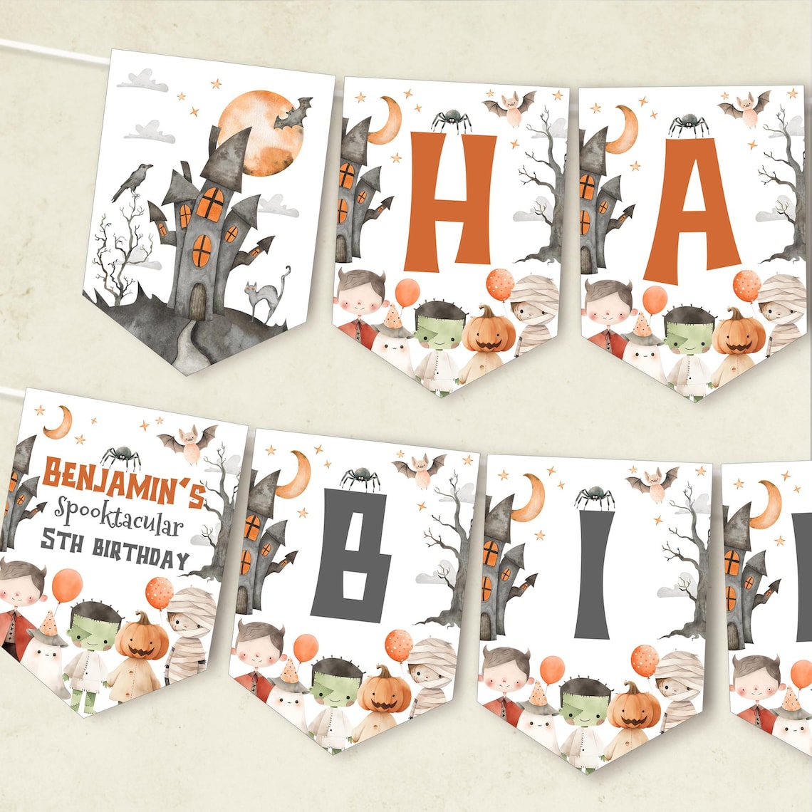Halloween Happy Birthday Banner, Spooky Party Bunting Banner, Boy ...