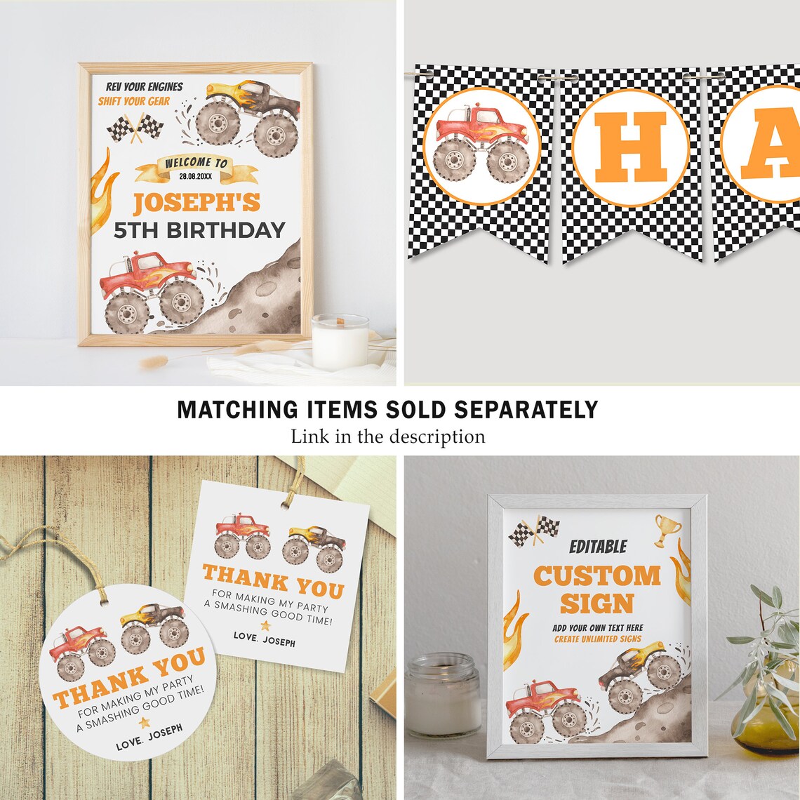 Editable Monster Truck Birthday Milestone Sign Truck Party - Etsy