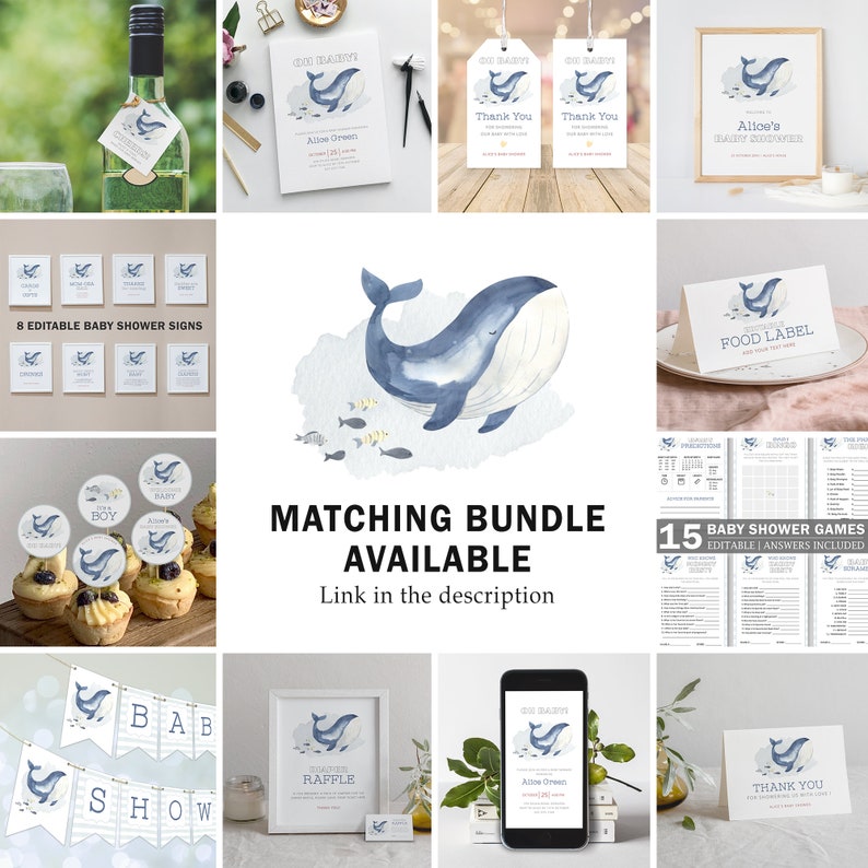 Editable Whale Baby Shower Banner Whale Baby Shower Bunting - Etsy