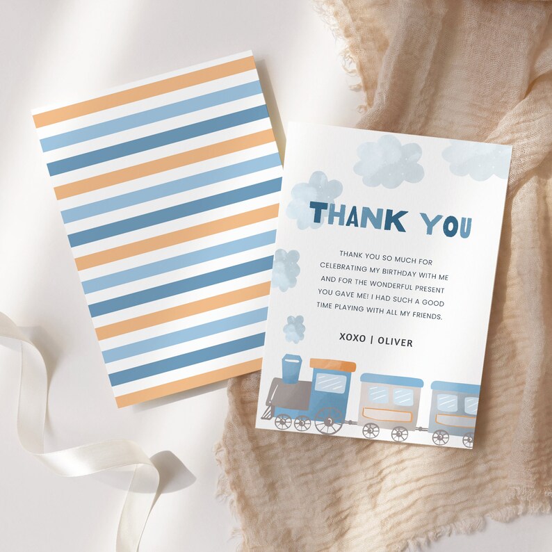 Editable Train Birthday Thank You Card, Choo Choo Train Thank You Note ...