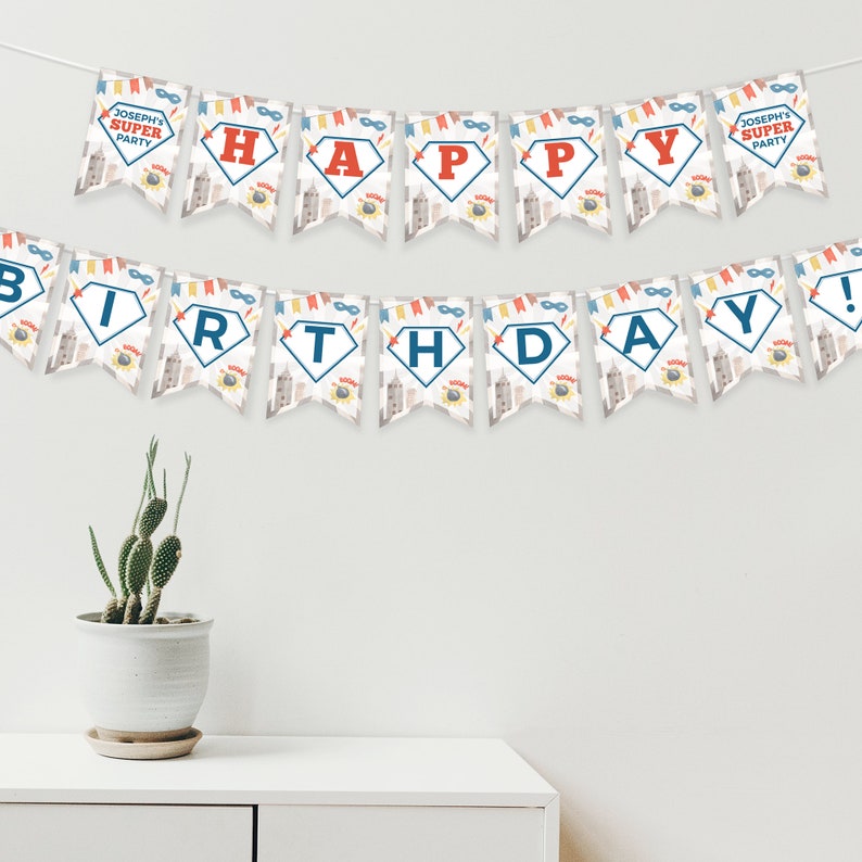 Editable Superhero Happy Birthday Banner Superhero Party - Etsy