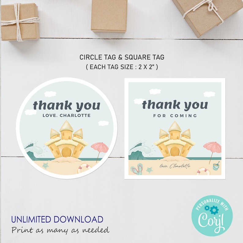 Editable Beach Birthday Favor Tags Beach Party Thank You - Etsy