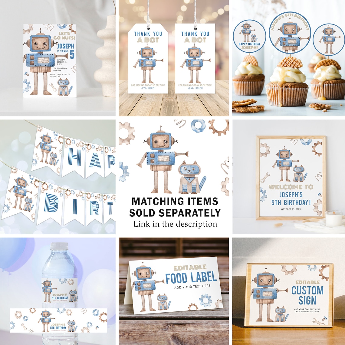 Editable Robot Birthday Banner Robot Happy Birthday Bunting - Etsy